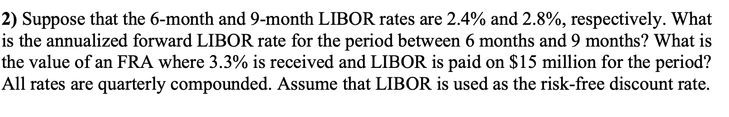 Solved 2) Suppose that the 6-month and 9-month LIBOR rates | Chegg.com