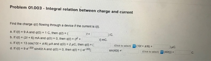 Solved Problem 01.003 Integral relation between charge and | Chegg.com
