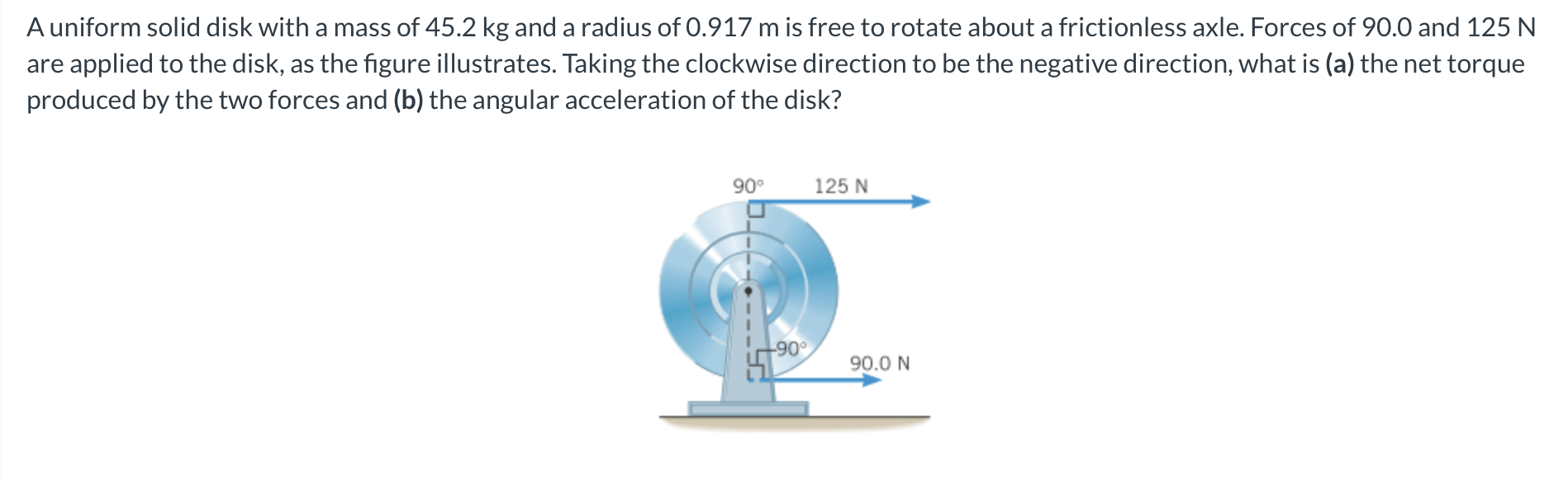 Solved A uniform solid disk with a mass of 45.2 kg and a | Chegg.com