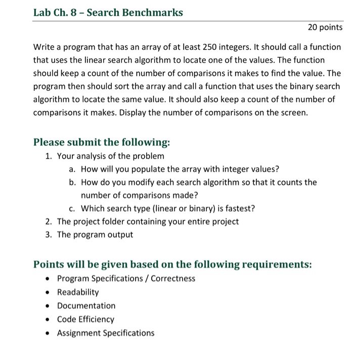 Solved Lab Ch. 8 - Search Benchmarks 20 points Write a | Chegg.com