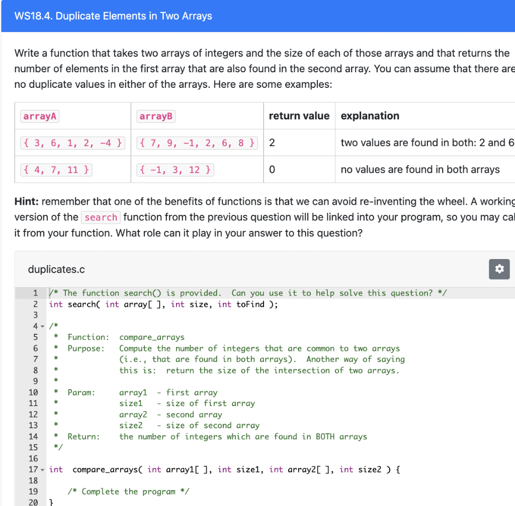 Solved Write A Function That Takes Two Arrays Of Integers Chegg