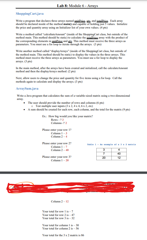 Column 2-12Your total for row 1 ﻿is -7Your total for | Chegg.com
