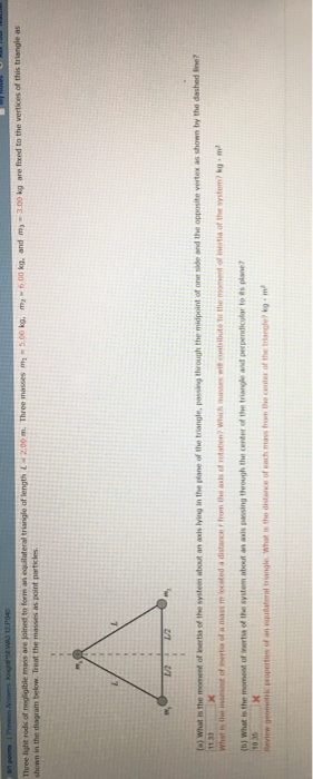 Solved Three light rods or negligible mass are joined to | Chegg.com