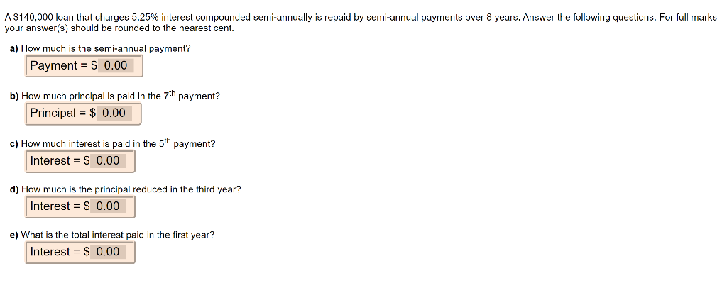 Solved A $140,000 loan that charges 5.25% interest | Chegg.com