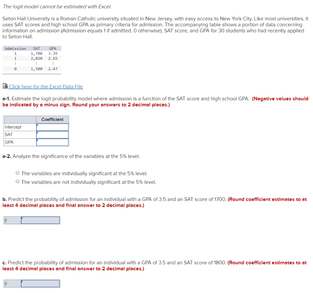 Solved The Logit Model Cannot Be Estimated With Excel Seton