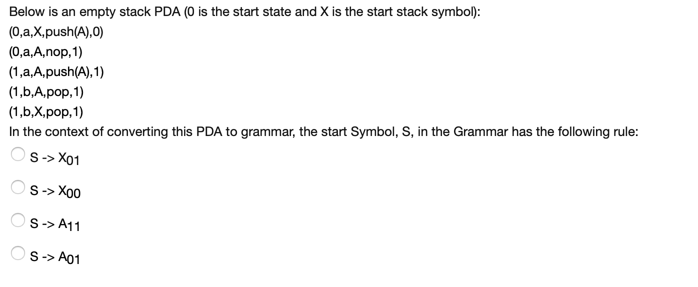 Below is an empty stack PDA (O is the start state and | Chegg.com