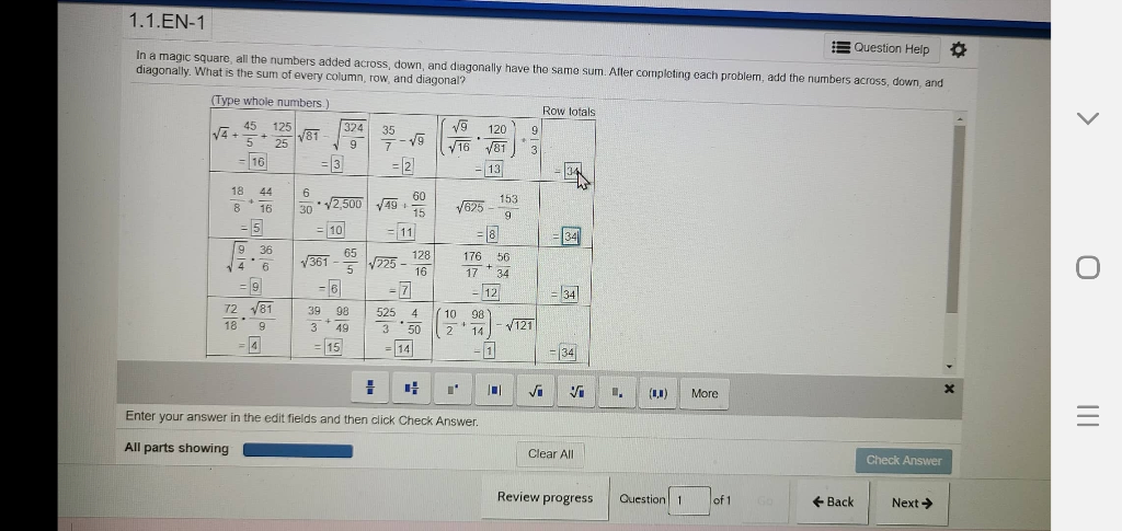 Solved 1.1.EN-1 Question Help In a magic square all the | Chegg.com