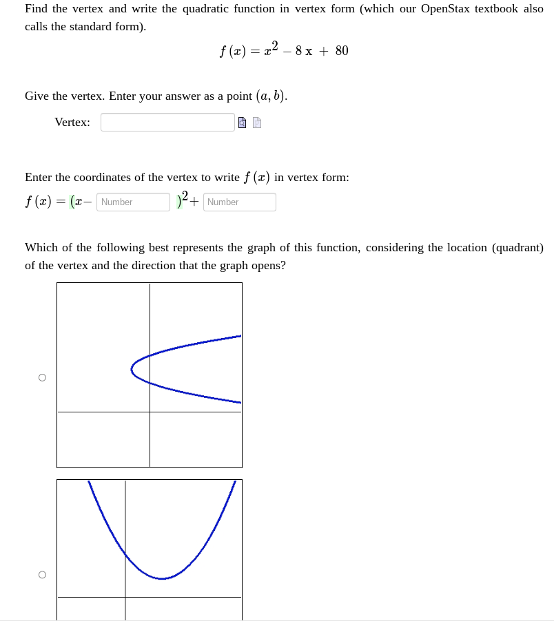 Solved Find the vertex and write the quadratic function in | Chegg.com