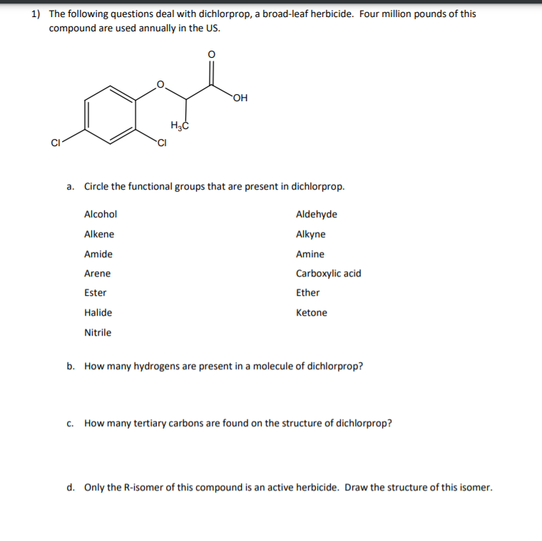 Solved 1) The following questions deal with dichlorprop, a | Chegg.com