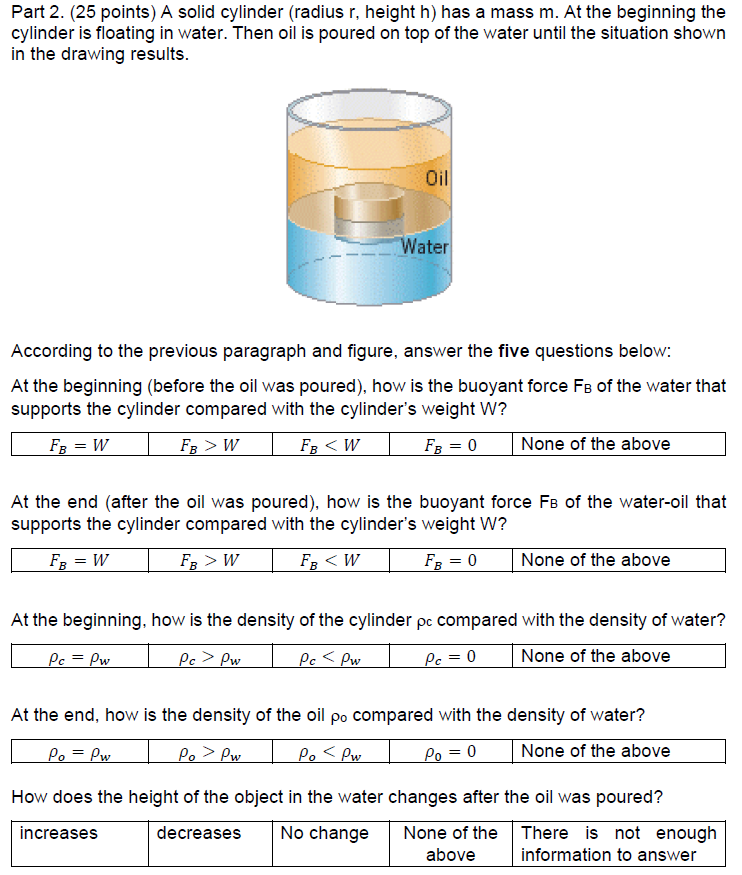Solved Part 2. (25 points) A solid cylinder (radius r, | Chegg.com