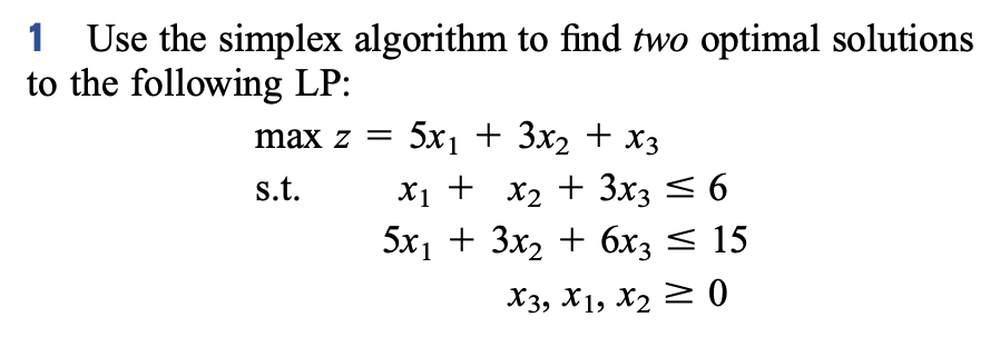 Solved 1 Use the simplex algorithm to find two optimal | Chegg.com