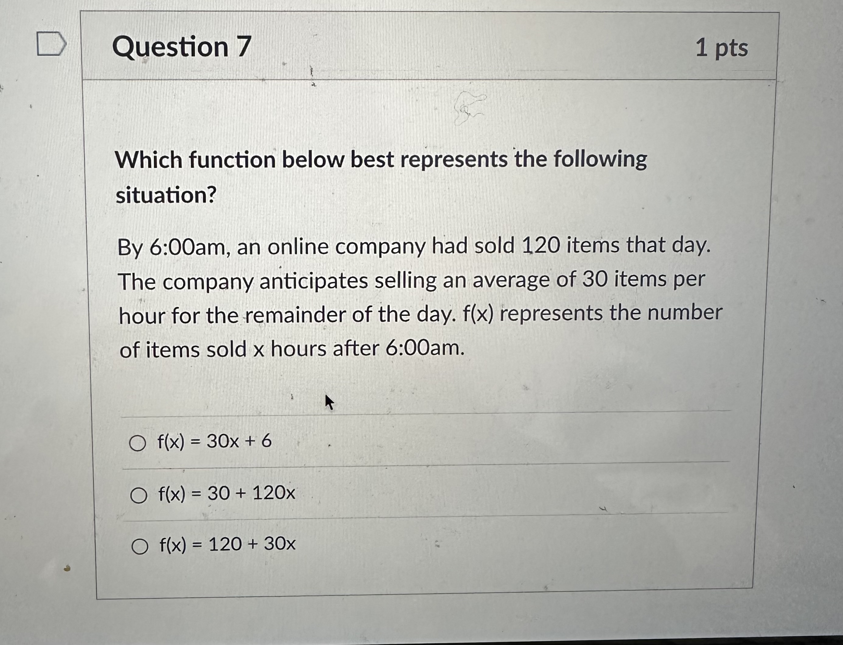 Solved Which function below best represents the following | Chegg.com