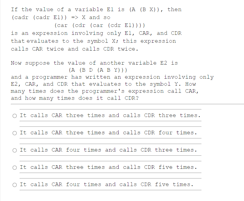Solved If the value of a variable El is (A (B X)), then | Chegg.com