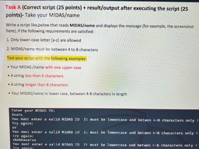 Solved Task A (Correct script (25 points) + result/output | Chegg.com