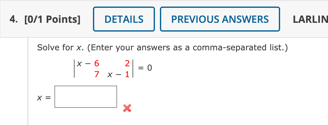 Solved Solve for x. (Enter your answers as a comma-separated | Chegg.com