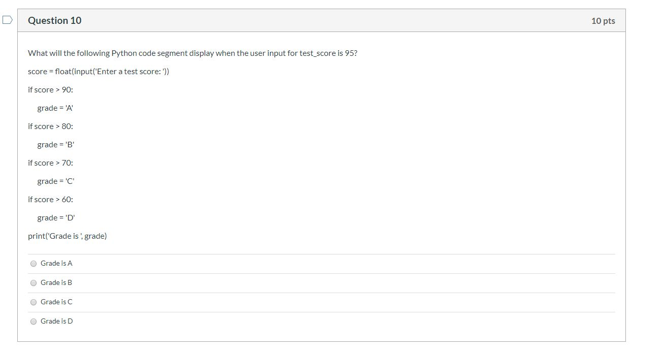 Solved Question 10 10 pts What will the following Python | Chegg.com