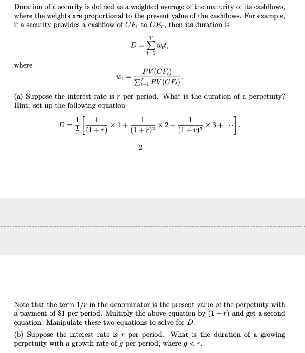Solved Duration of a security is defined as a weighted | Chegg.com