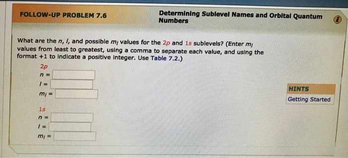Solved What are the n, l, and possible m_l values for the 2p | Chegg.com