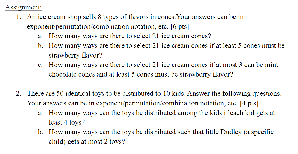 Solved Assignment: 1. An ice cream shop sells 8 types of | Chegg.com