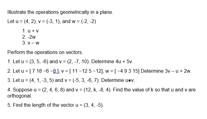 Solved Illustrate the operations geometrically in a plane. | Chegg.com