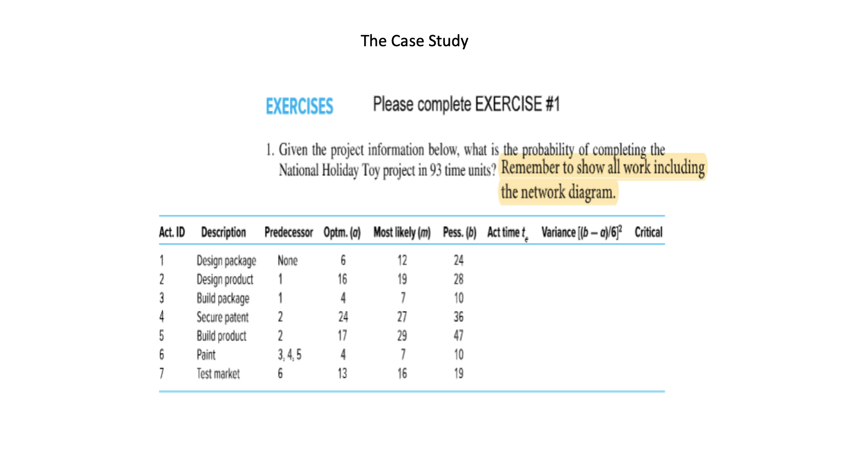 Solved The Case Study EXERCISES Please complete EXERCISE #1 | Chegg.com