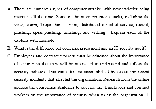 Solved A. There are numerous types of computer attacks, with | Chegg.com