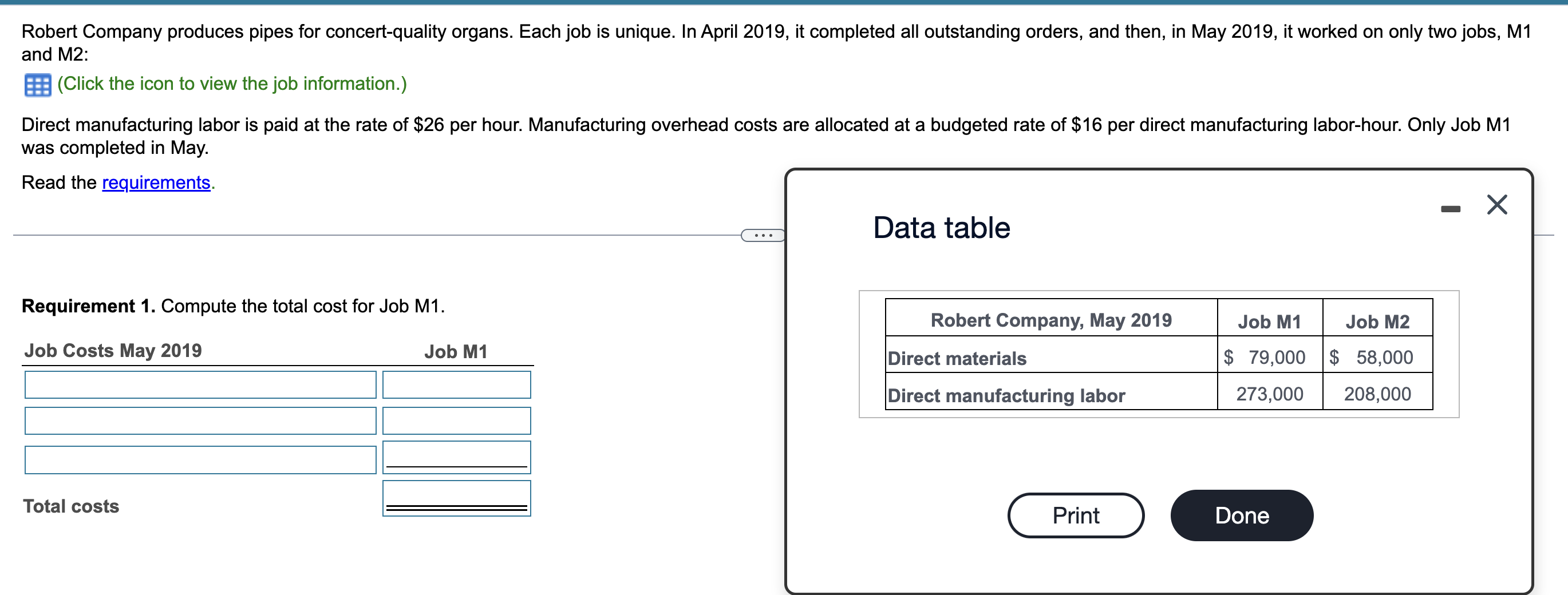 Solved Requirements 1. Calculate the total cost for Job M1. | Chegg.com Solved Requirements 1. Calculate the total cost for Job M1. | Chegg.com
