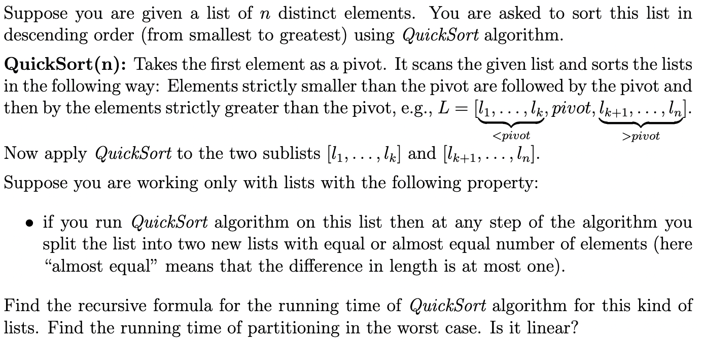 Suppose you are given a list of n distinct elements. | Chegg.com