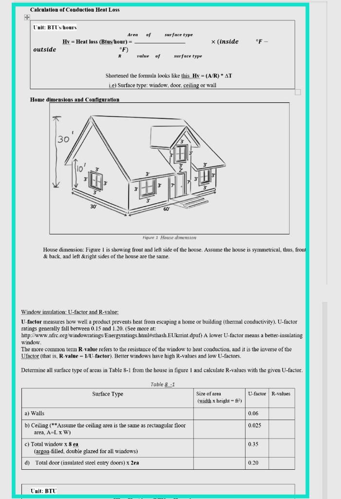 Solved Calculation of Conduction Heat Loss + Unit: BTU/hours | Chegg.com