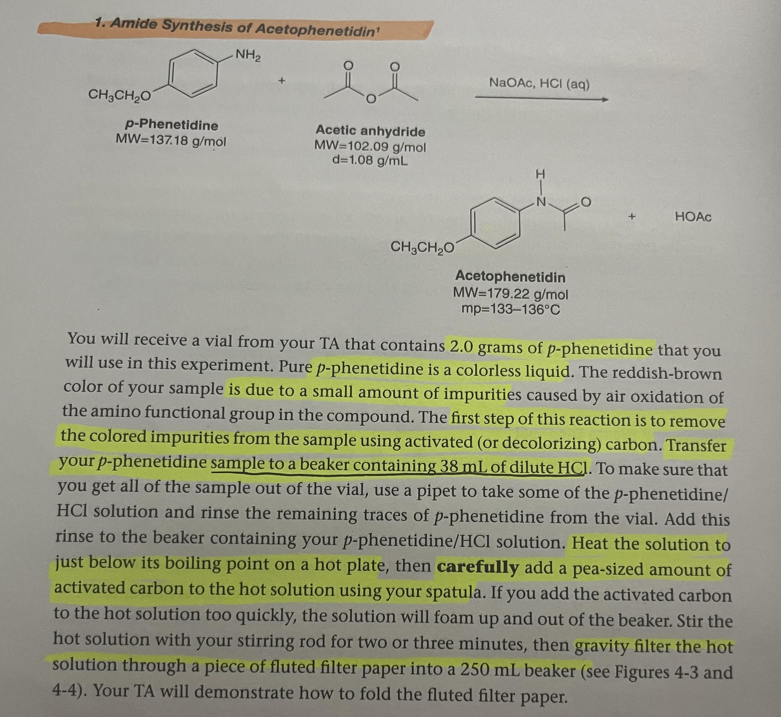 Solved Amide Synthesis of Acetophenetidin:2.0 grams of | Chegg.com