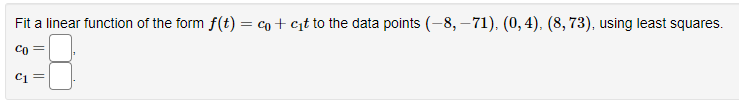 Solved Fit a linear function of the form f(t)=c0+c1t to the | Chegg.com