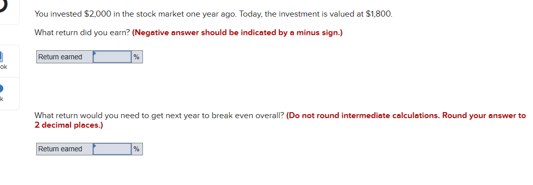 Solved You invested $2,000 in the stock market one year ago. | Chegg.com