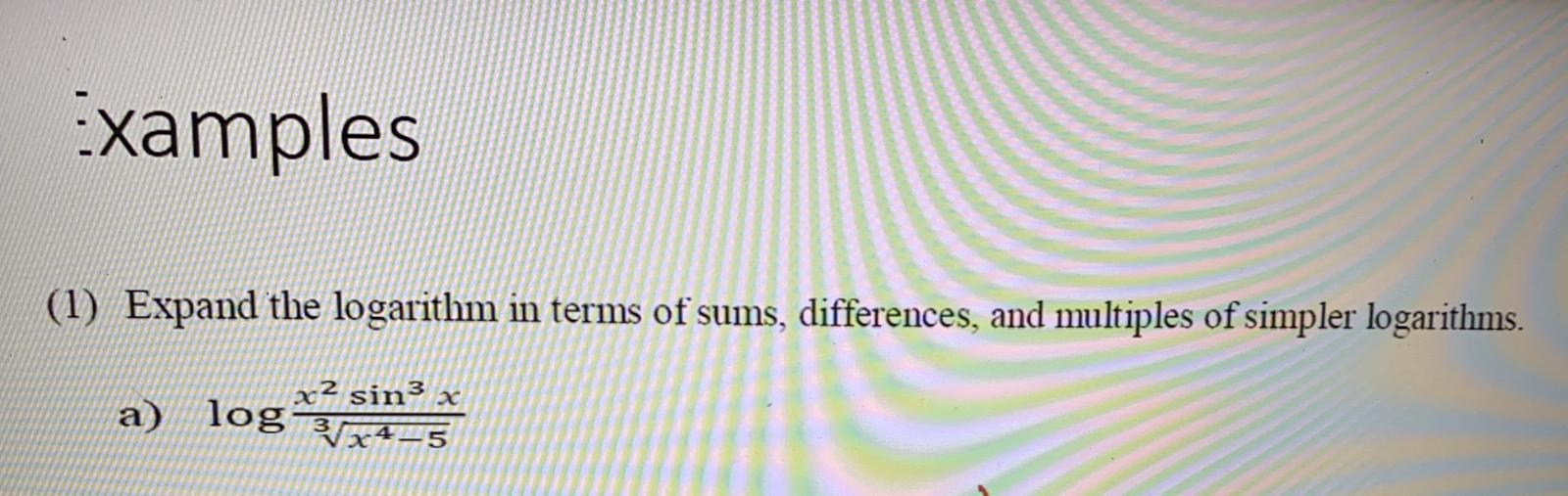 Solved Examples (1) Expand the logarithm in terms of sums, | Chegg.com