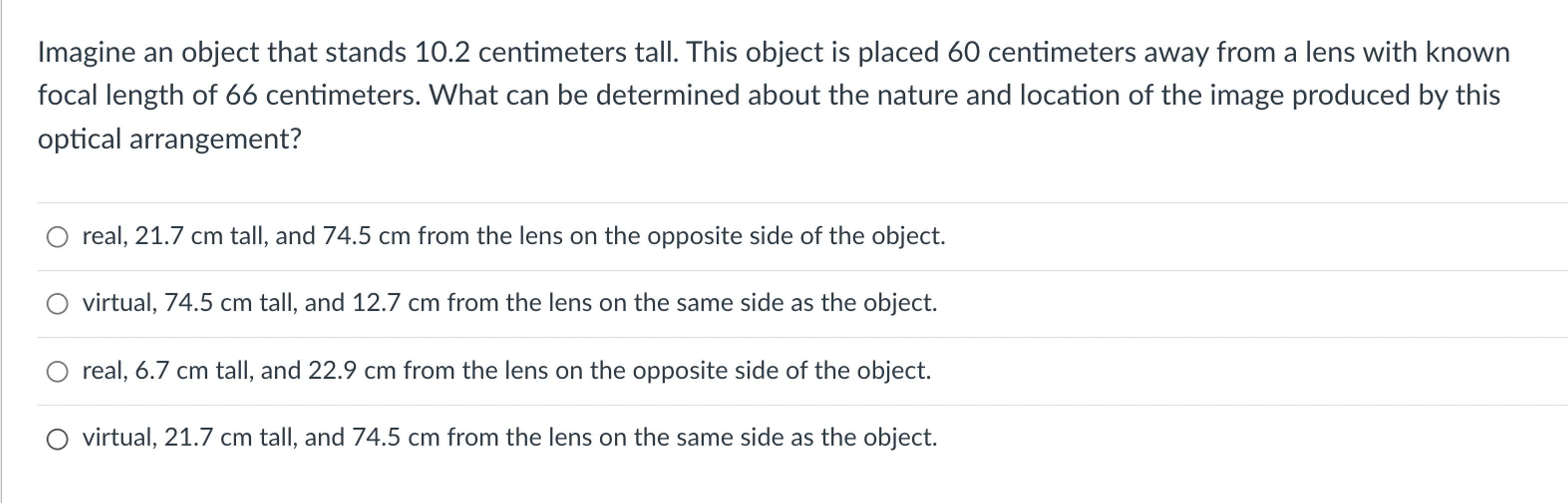 Solved Imagine an object that stands 10.2 ﻿centimeters tall. | Chegg.com