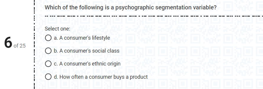 Solved Which of the following is a psychographic | Chegg.com