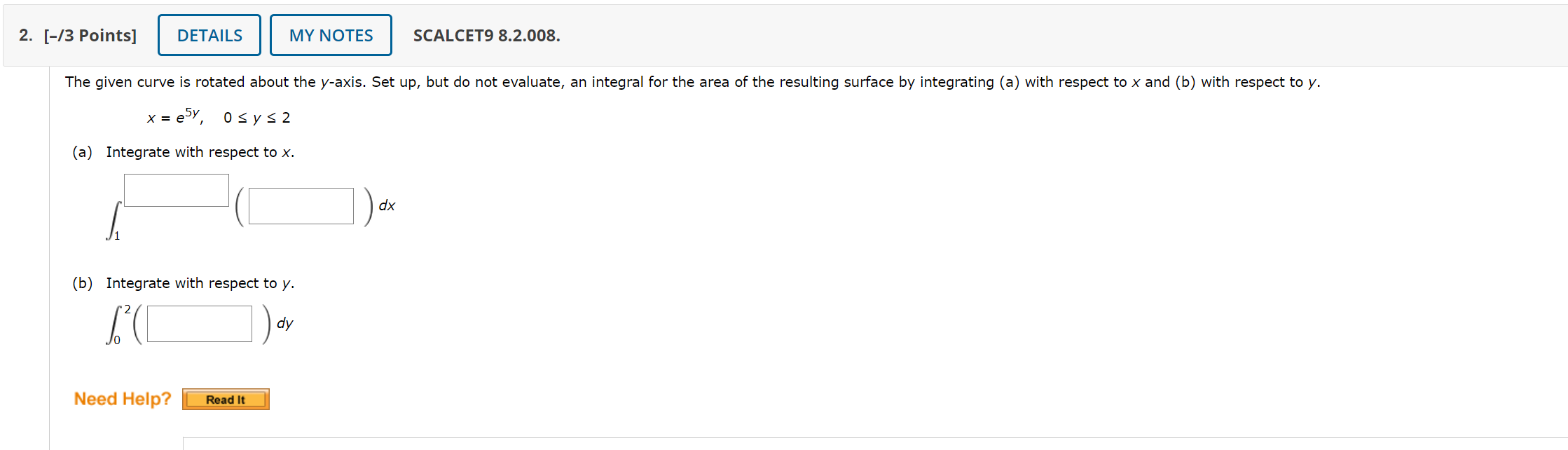 Solved The given curve is ﻿rotated about the y-axis. Set up, | Chegg.com