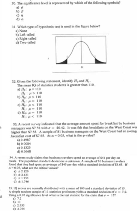 Solved The significance level is represented by which of the | Chegg.com
