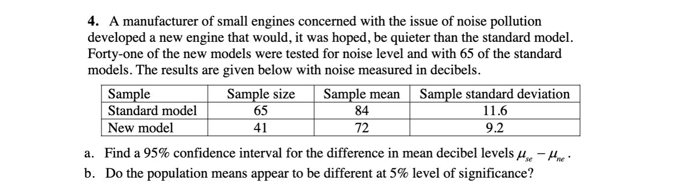 Solved 4. A manufacturer of small engines concerned with the | Chegg.com