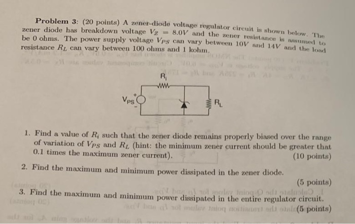 Solved Problem 3: (20 points) A zener-diode voltage | Chegg.com
