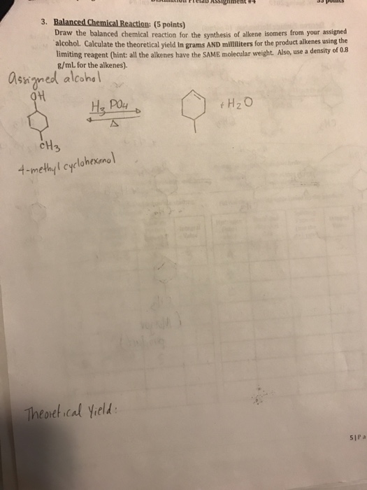 Solved Starting material is 20mL of 4-methylcyclohexanol and | Chegg.com