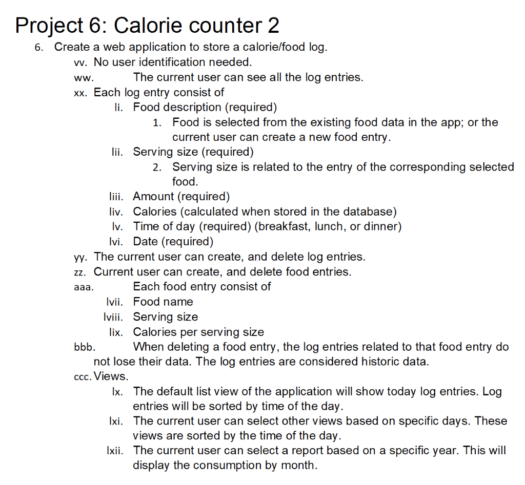 ww. Project 6: Calorie counter 2 6. Create a web | Chegg.com