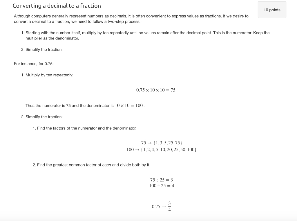 Solved Converting a decimal to a fraction 10 points Although | Chegg.com