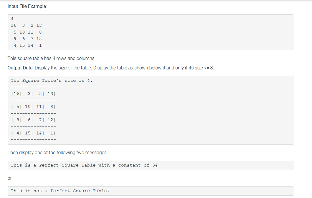 Solved 2.9 Lab: 2D Arrays And Files A Perfect Square Table | Chegg.com