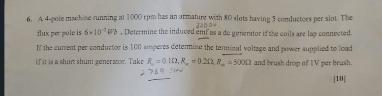 Solved 6. A 4-pole machine running at 1000rpm has an | Chegg.com