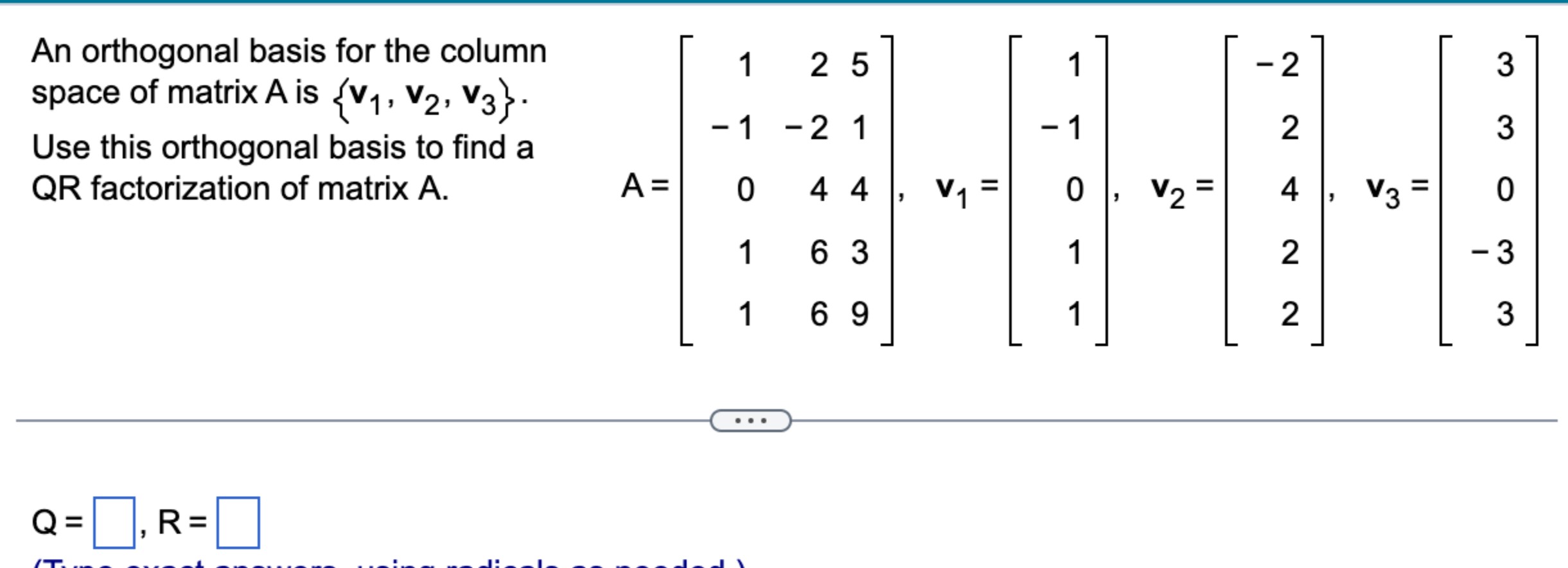 An orthogonal basis for the columnspace of matrix A | Chegg.com
