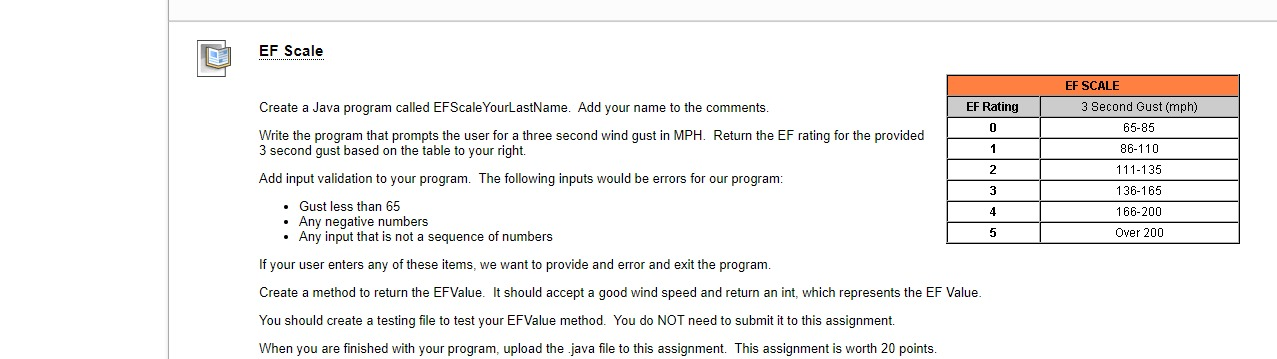 Solved EF Scale Create a Java program called EF Scale | Chegg.com