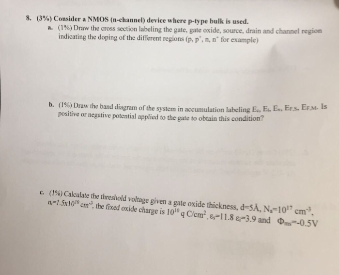 Solved 8. (3%) Consider a NMOS (n-channel) device where | Chegg.com