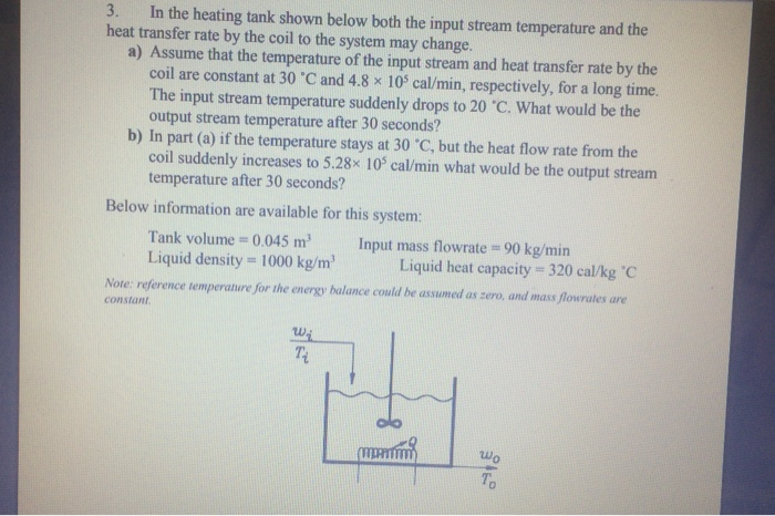 Solved 3. In the heating tank shown below both the input | Chegg.com
