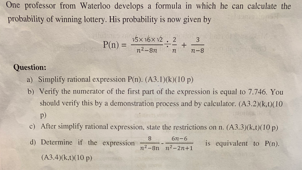 Solved One professor from Waterloo develops a formula in | Chegg.com