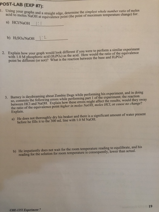POST-LAB (EXP #7 ): 1. Using your graphs and a | Chegg.com